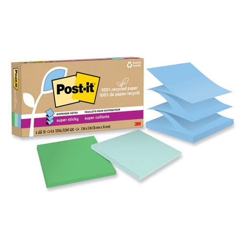 100% Recycled Paper Super Sticky Notes, 3" X 3", Oasis, 70 Sheets/pad ...